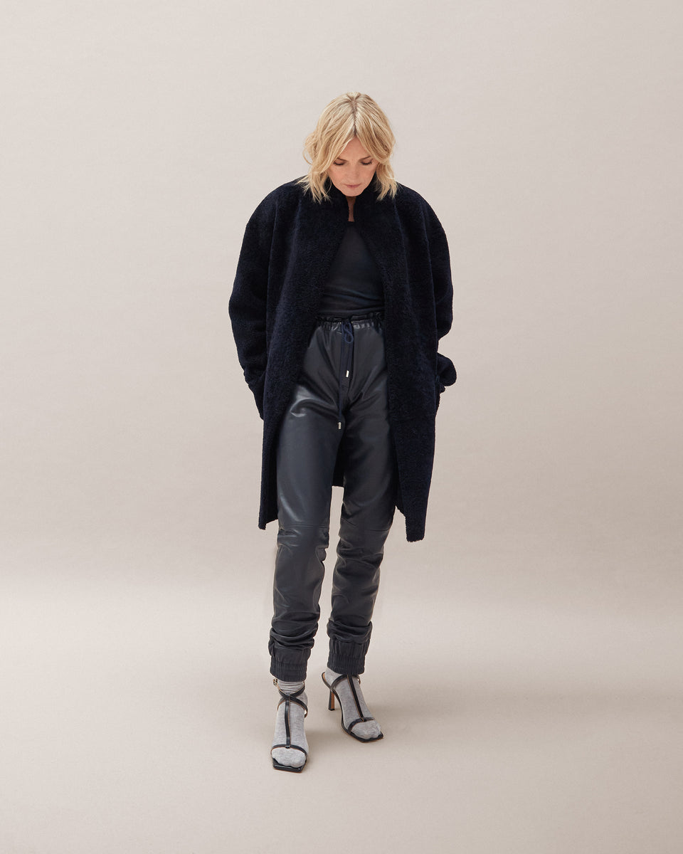 Navy Cocoon Shearling Coat – Dlux London Ltd